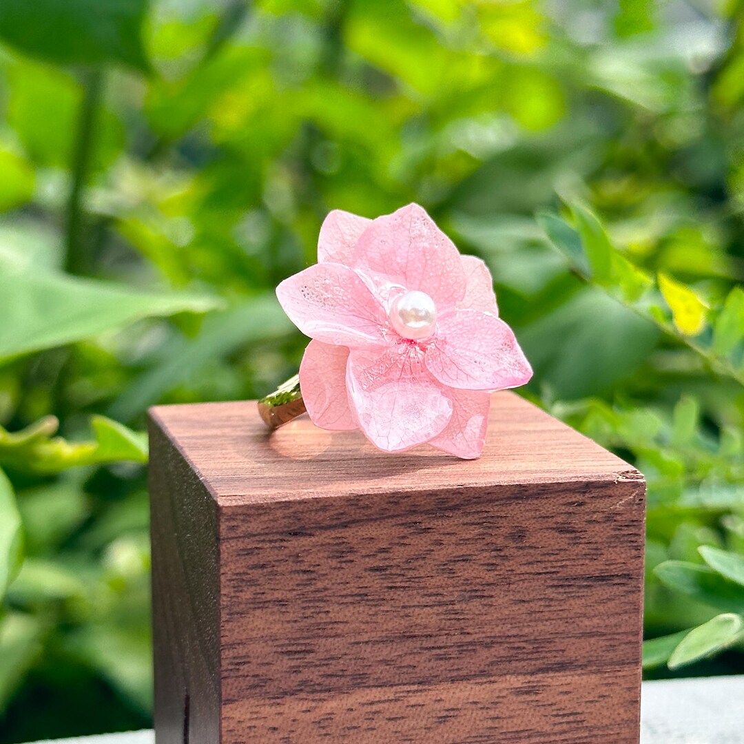 Adjustable Hydrangea Flower Ring, Pressed Flower Pearl Ring, Nature ...