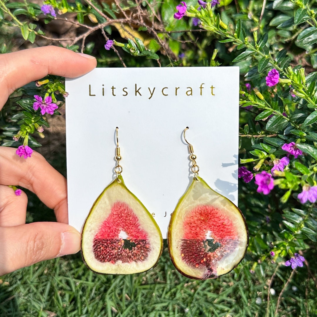 Real Resin Fig Fruit Earrings, Handmade Pressed Fig Resin Earring ...