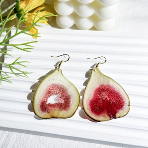 Real Resin Fig Fruit Earrings, Handmade Pressed Fig Resin Earring ...