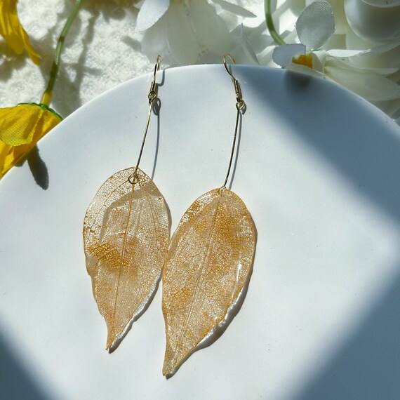 Gold Real Leaves Earrings Gold Leaf Earrings Handmade Leaves Earrings Natural Leaf Jewelry Wedding Graduation Birthday Day Gifts For Her