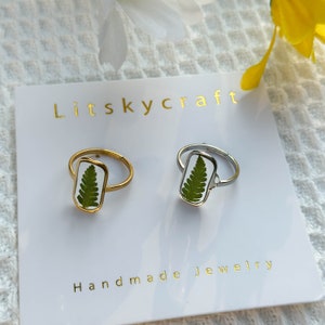 Adjustable Fern Leaf Real Plant Ring, Handmade Pressed Green Leaf Ring ...