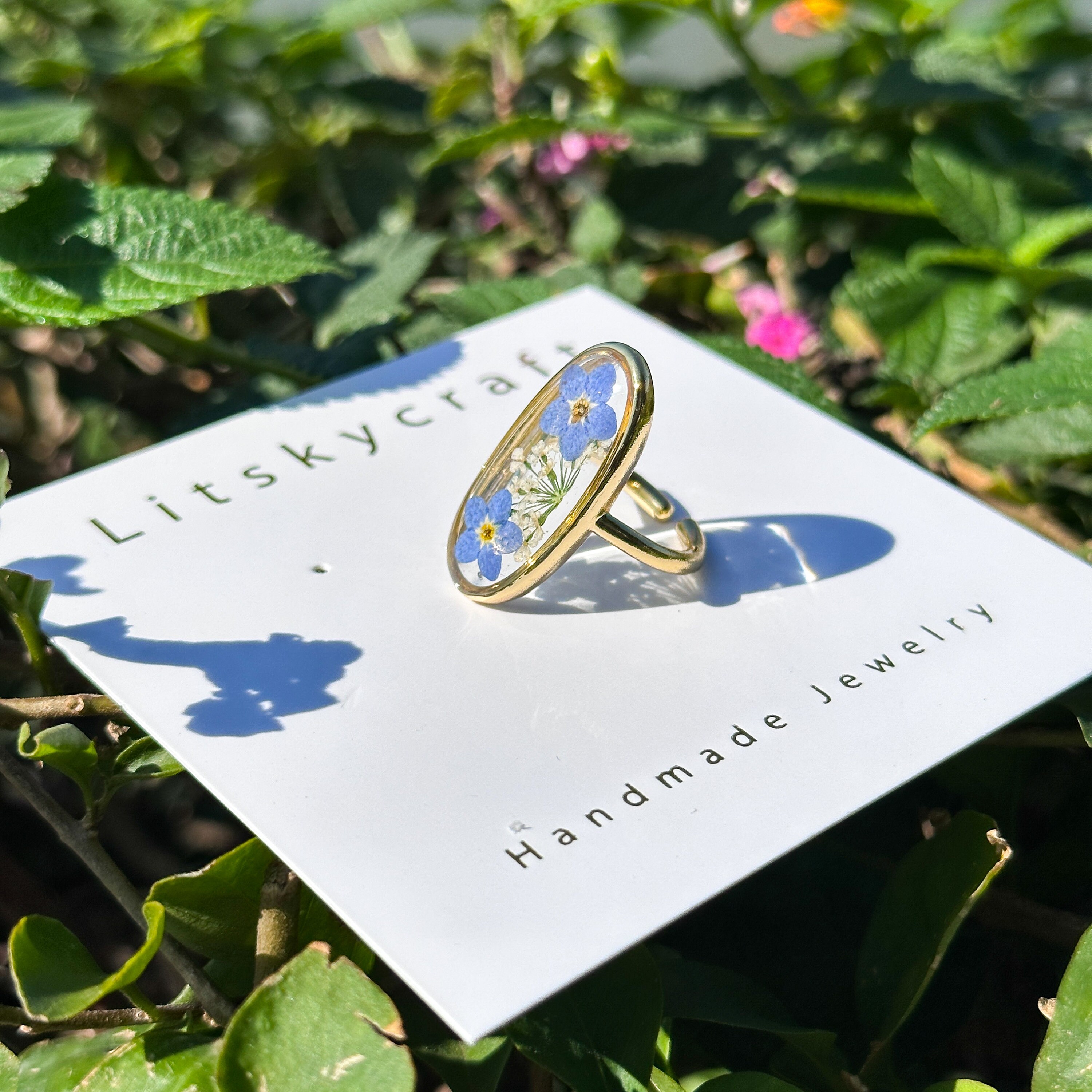 Adjustable Forget Me Not Real Flower Ring, Handmade Pressed Flower Ring ...