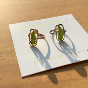 Adjustable Fern Leaf Real Plant Ring, Handmade Pressed Green Leaf Ring ...