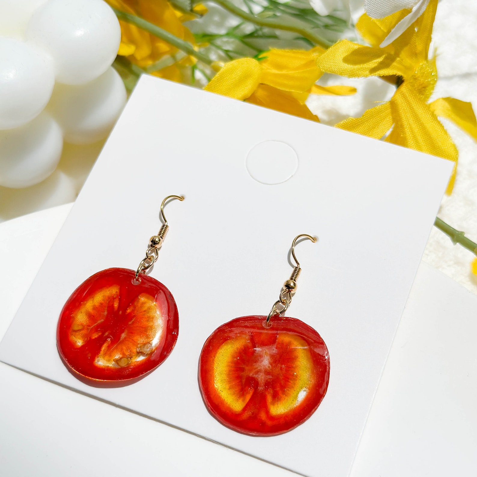 Cherry Tomato Real Fruit Earrings, Handmade Pressed Tomato Fruit Resin ...