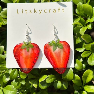 Real Strawberry Resin Fruit Earrings, Handmade Pressed Strawberry ...