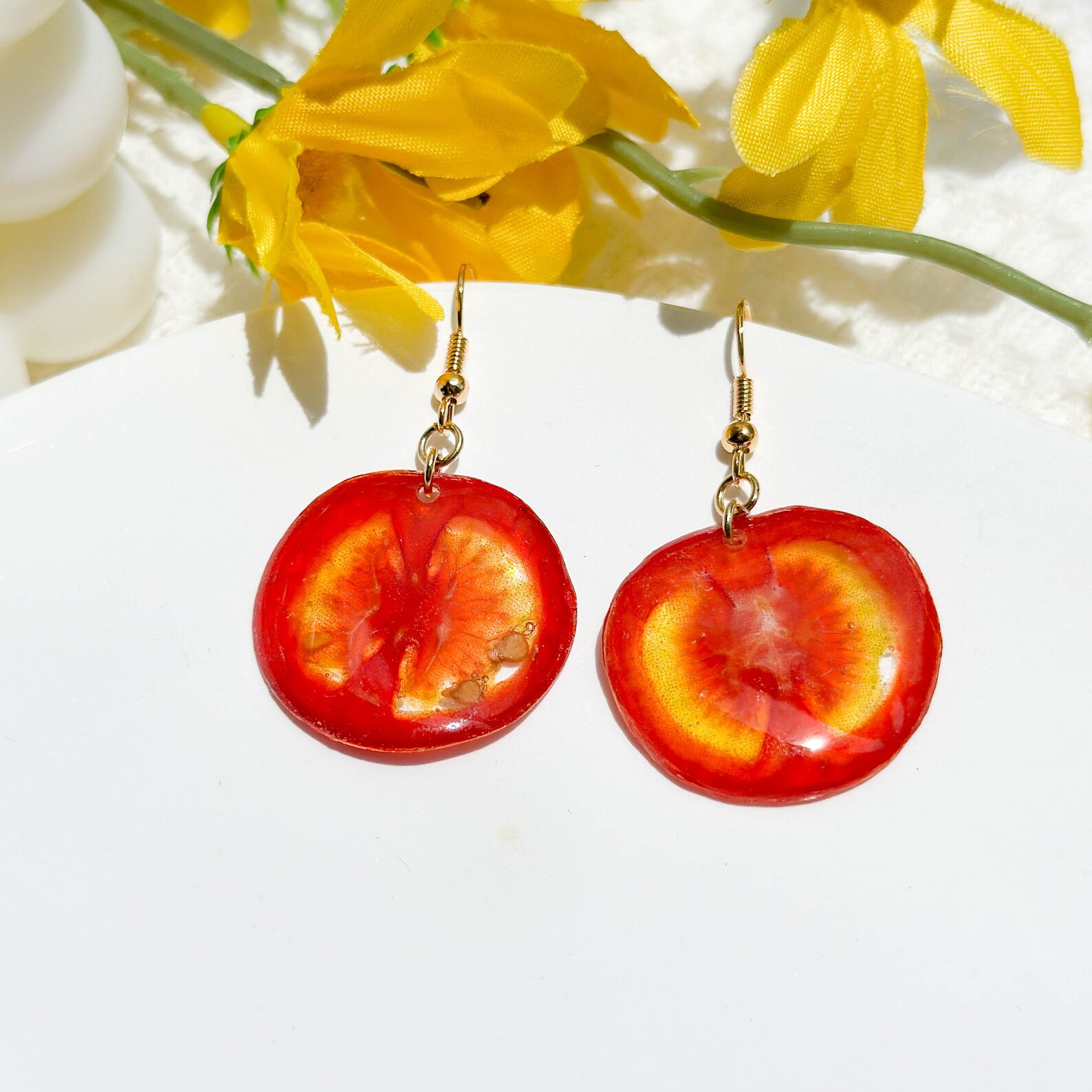 Cherry Tomato Real Fruit Earrings, Handmade Pressed Tomato Fruit Resin ...