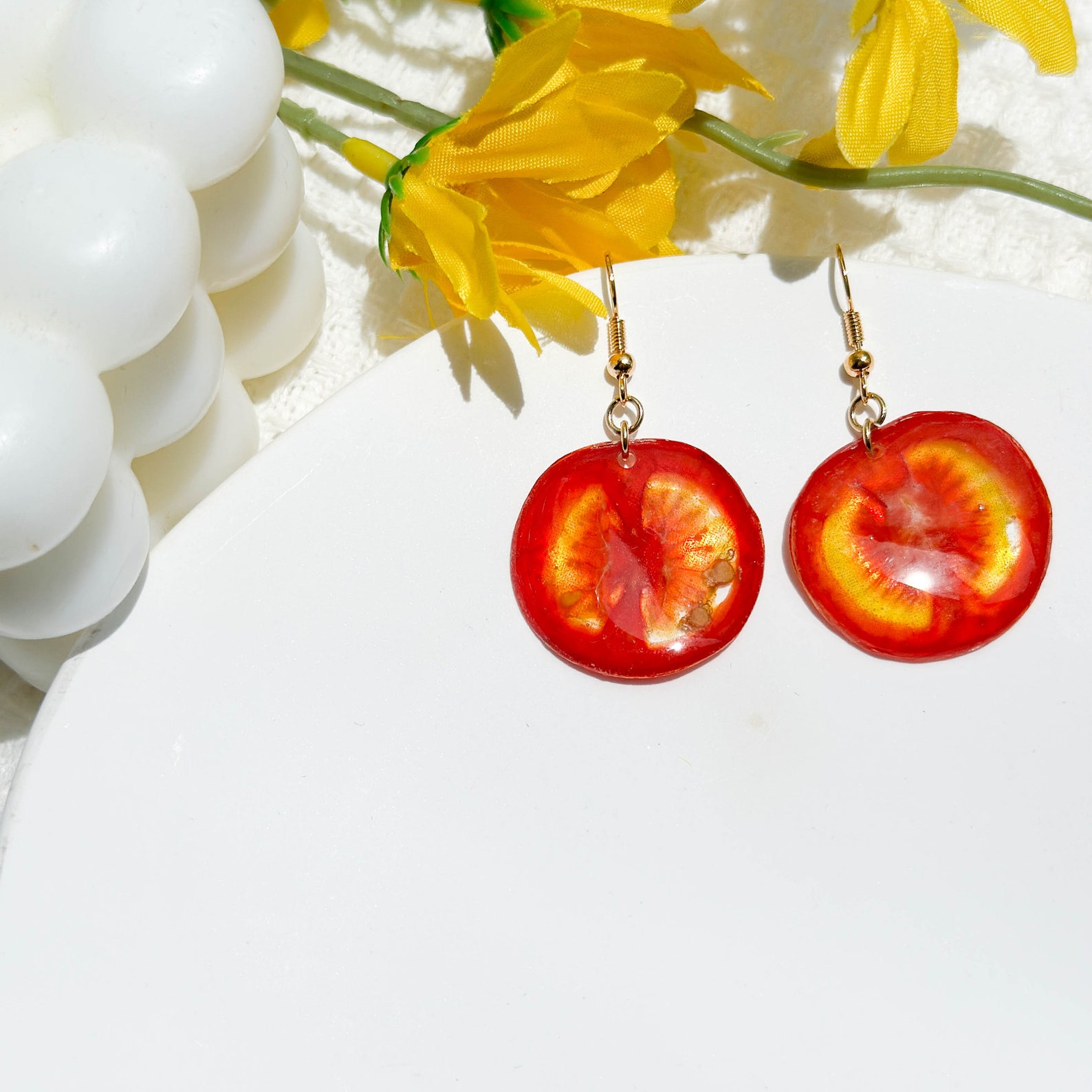 Cherry Tomato Real Fruit Earrings, Handmade Pressed Tomato Fruit Resin ...