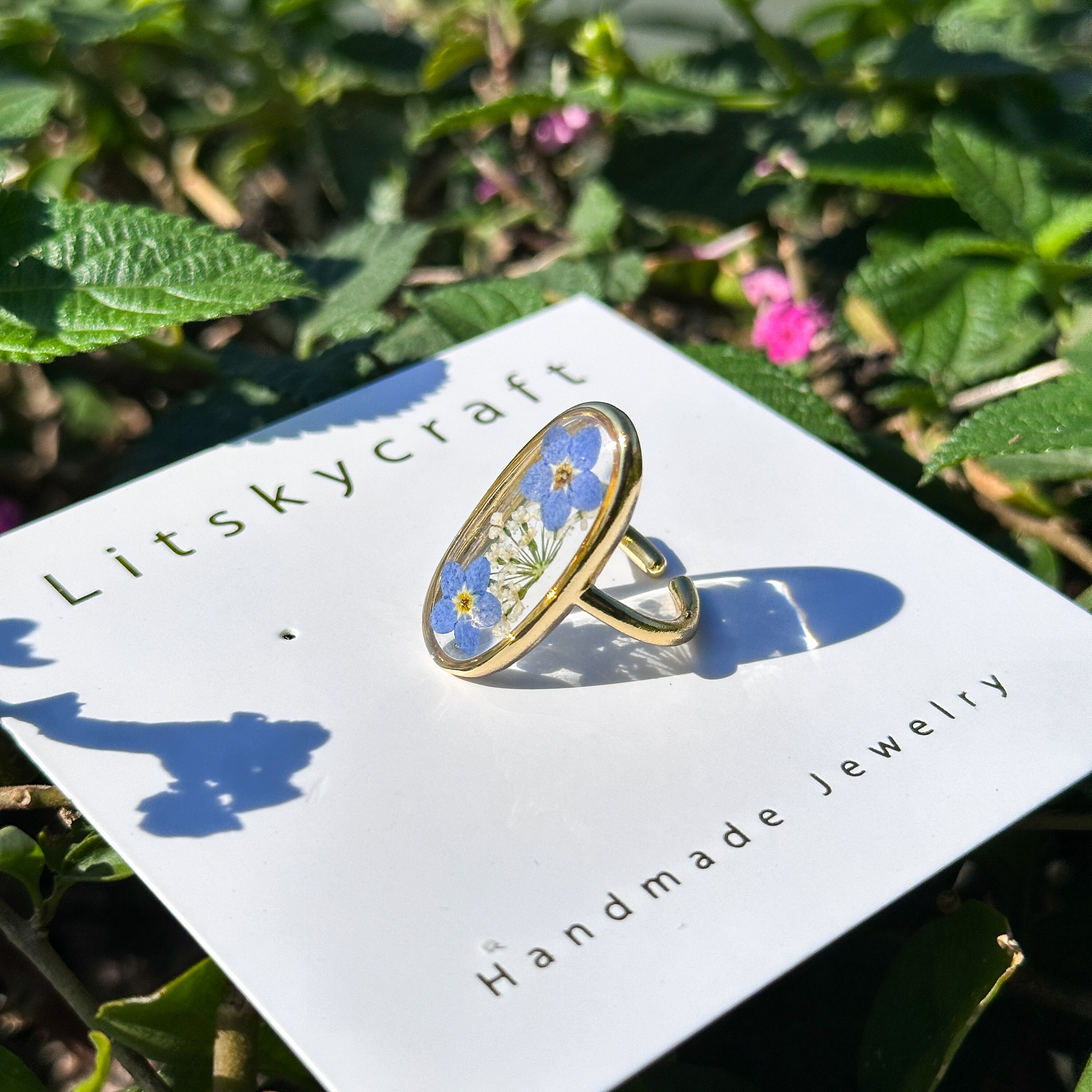 Adjustable Forget Me Not Real Flower Ring, Handmade Pressed Flower Ring ...