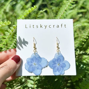 Real Hydrangea Flower Earrings, Handmade Pressed Hydrangea Flower Resin ...