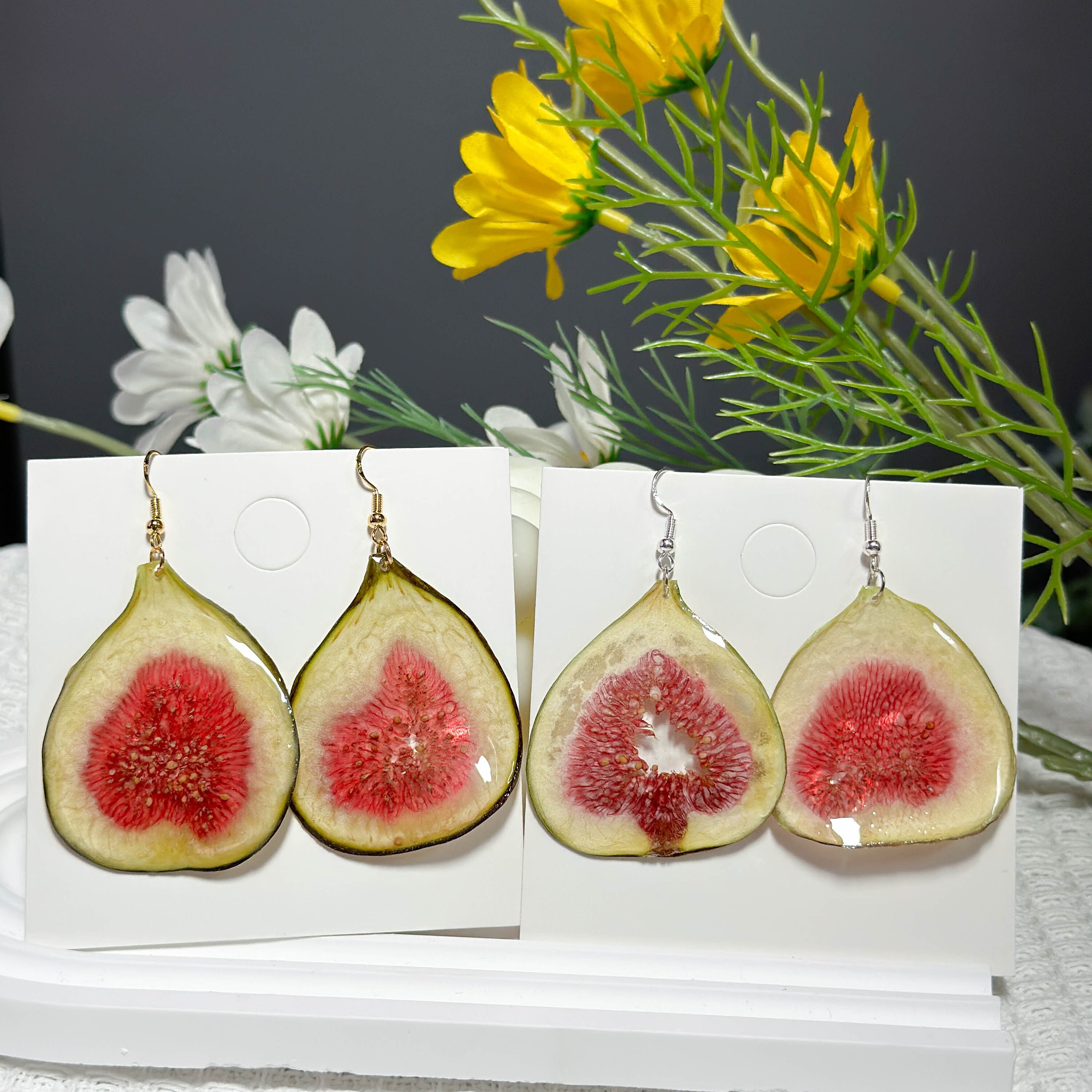 Real Resin Fig Fruit Earrings Handmade Pressed Fig Resin - Etsy
