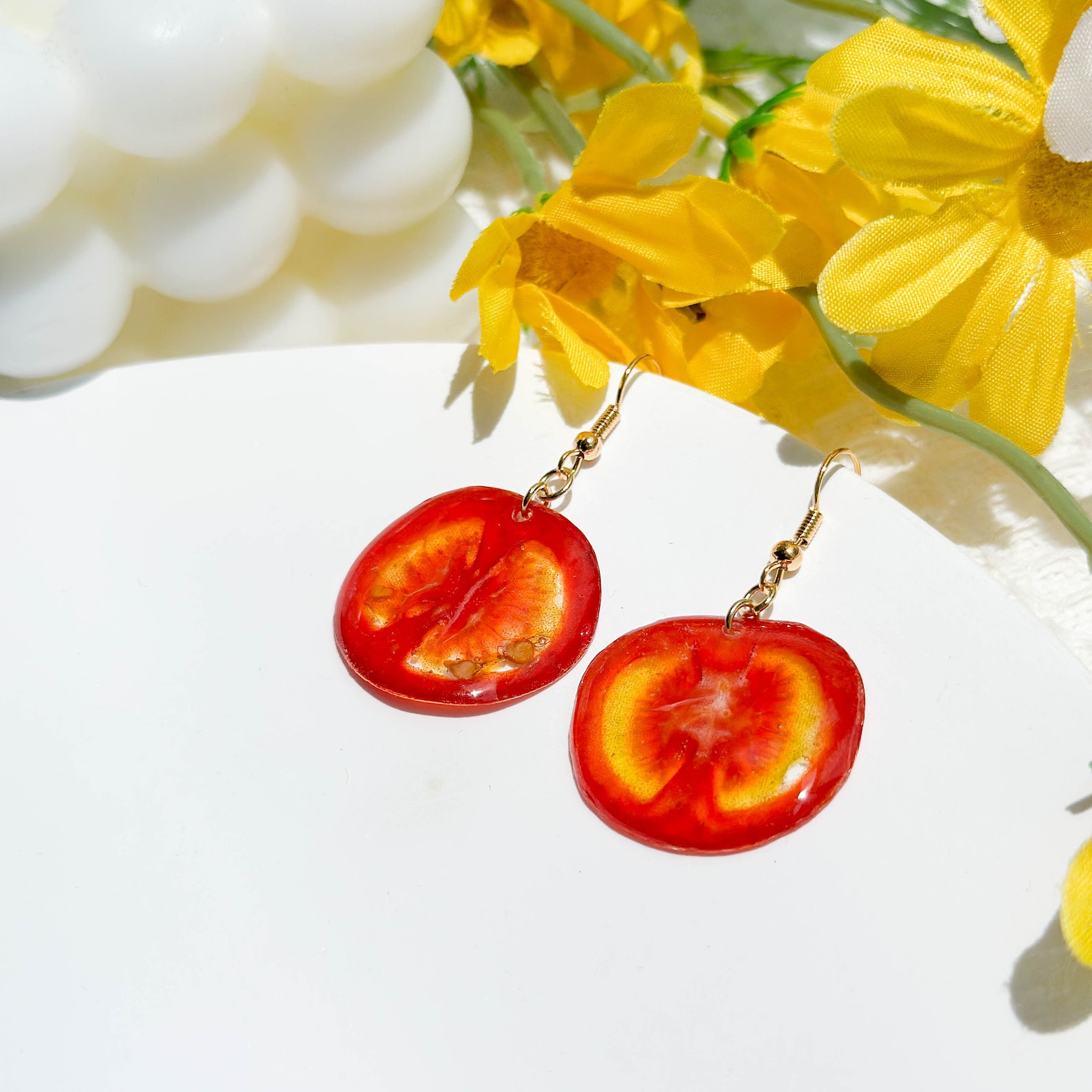 Cherry Tomato Real Fruit Earrings, Handmade Pressed Tomato Fruit Resin ...