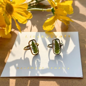 Adjustable Fern Leaf Real Plant Ring, Handmade Pressed Green Leaf Ring ...