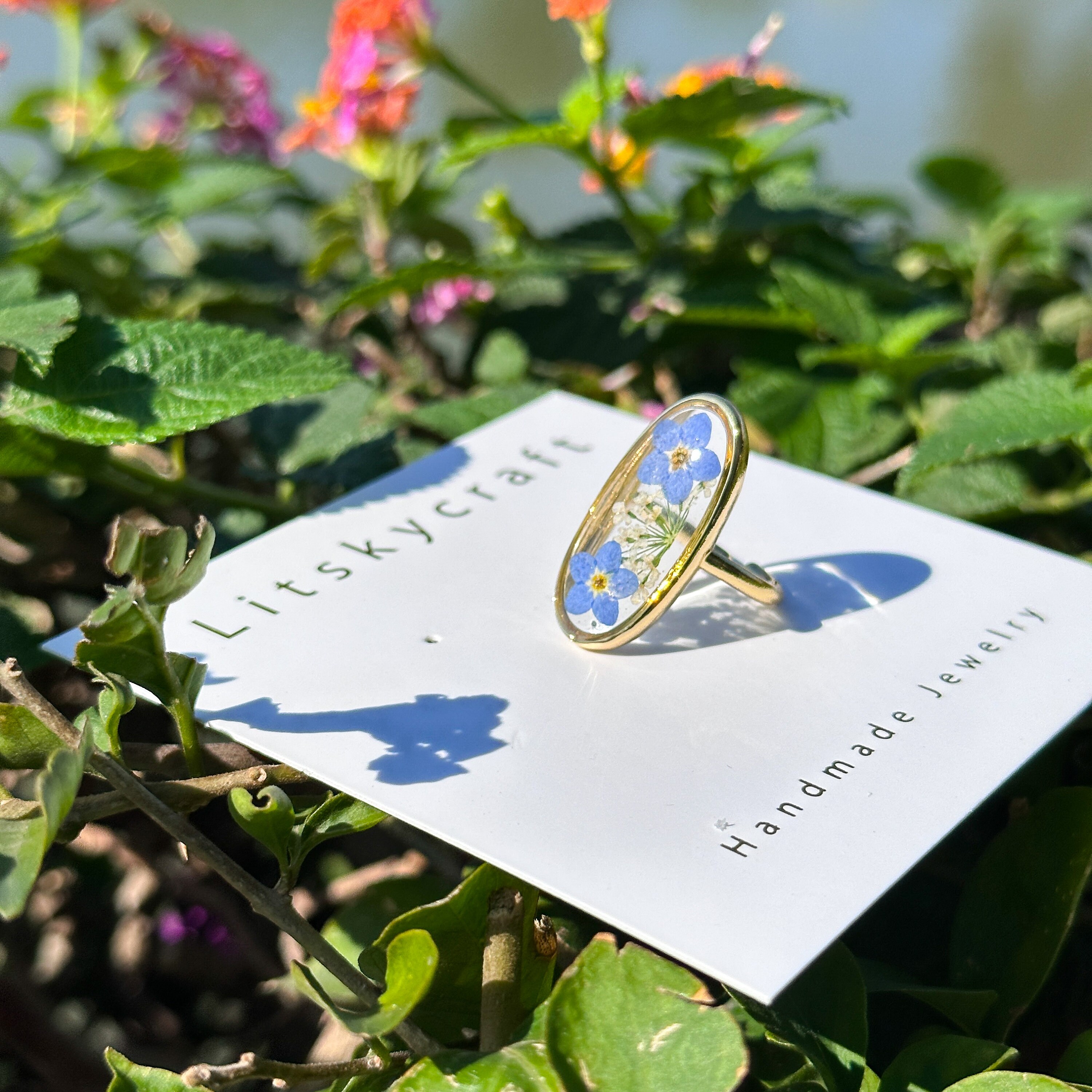 Adjustable Forget Me Not Real Flower Ring, Handmade Pressed Flower Ring ...