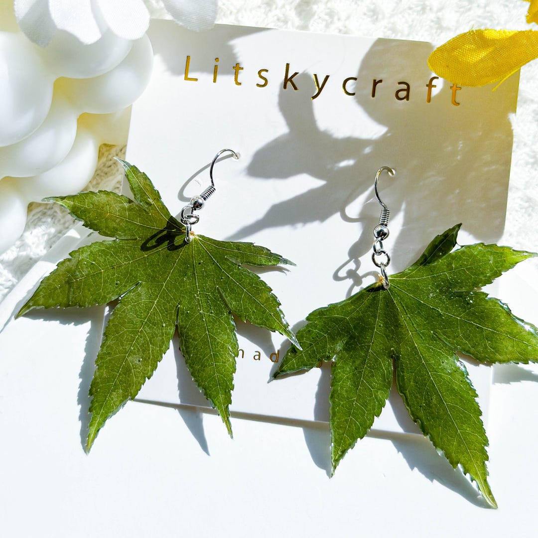 Real Maple Leaf Earrings, Pressed Maple Leaves Jewelry, Dried Foliage Resin Earrings, Red Leaf ...