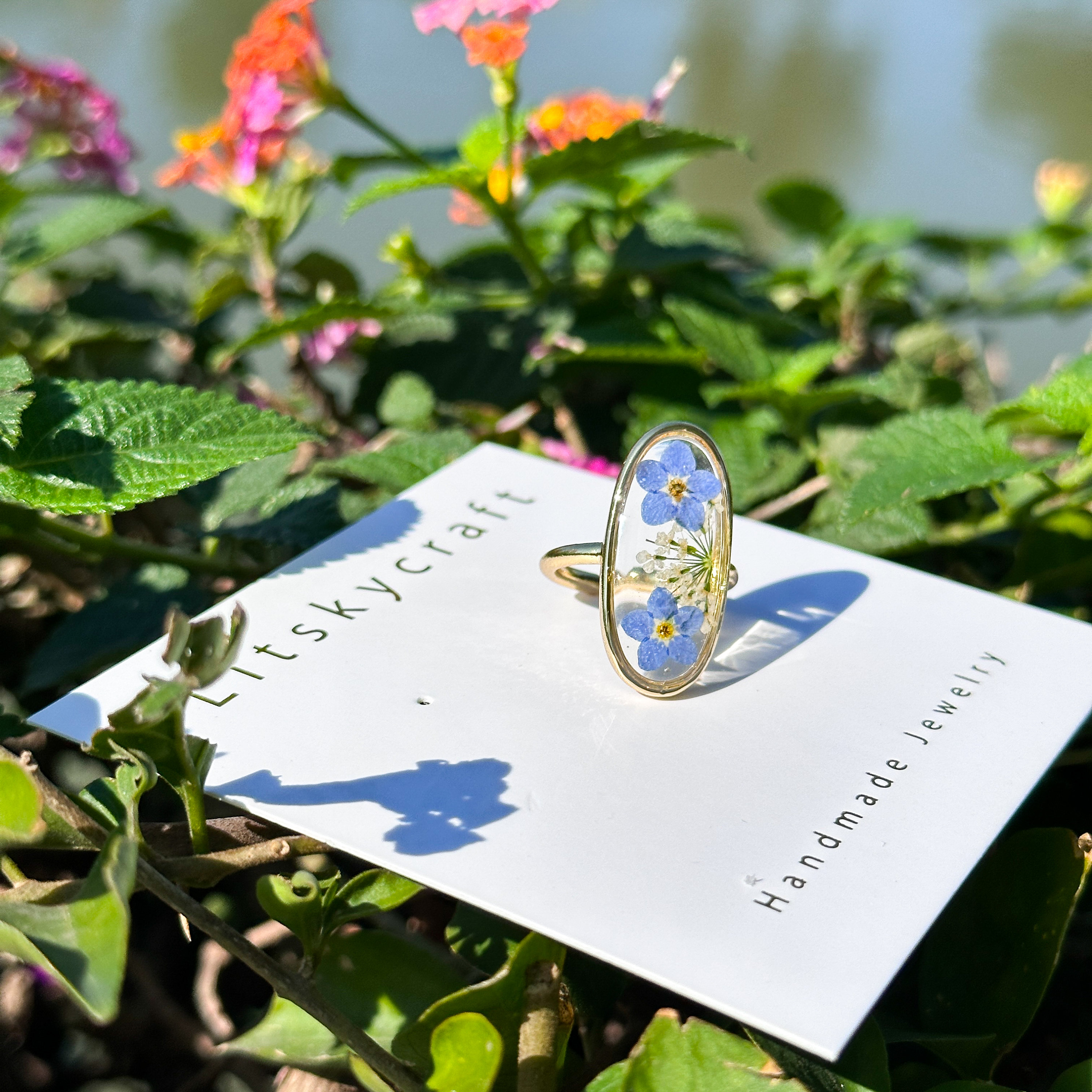 Adjustable Forget Me Not Real Flower Ring, Handmade Pressed Flower Ring ...