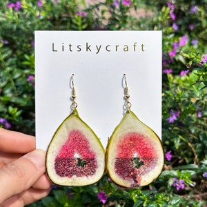 Real Resin Fig Fruit Earrings, Handmade Pressed Fig Resin Earring ...