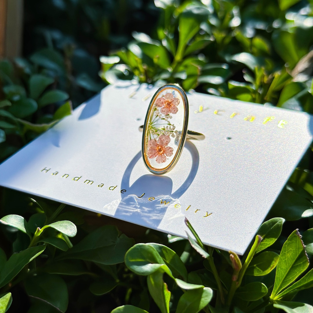 Adjustable Forget Me Not Real Flower Ring, Handmade Pressed Flower Ring, Nature Jewelry, Dired ...