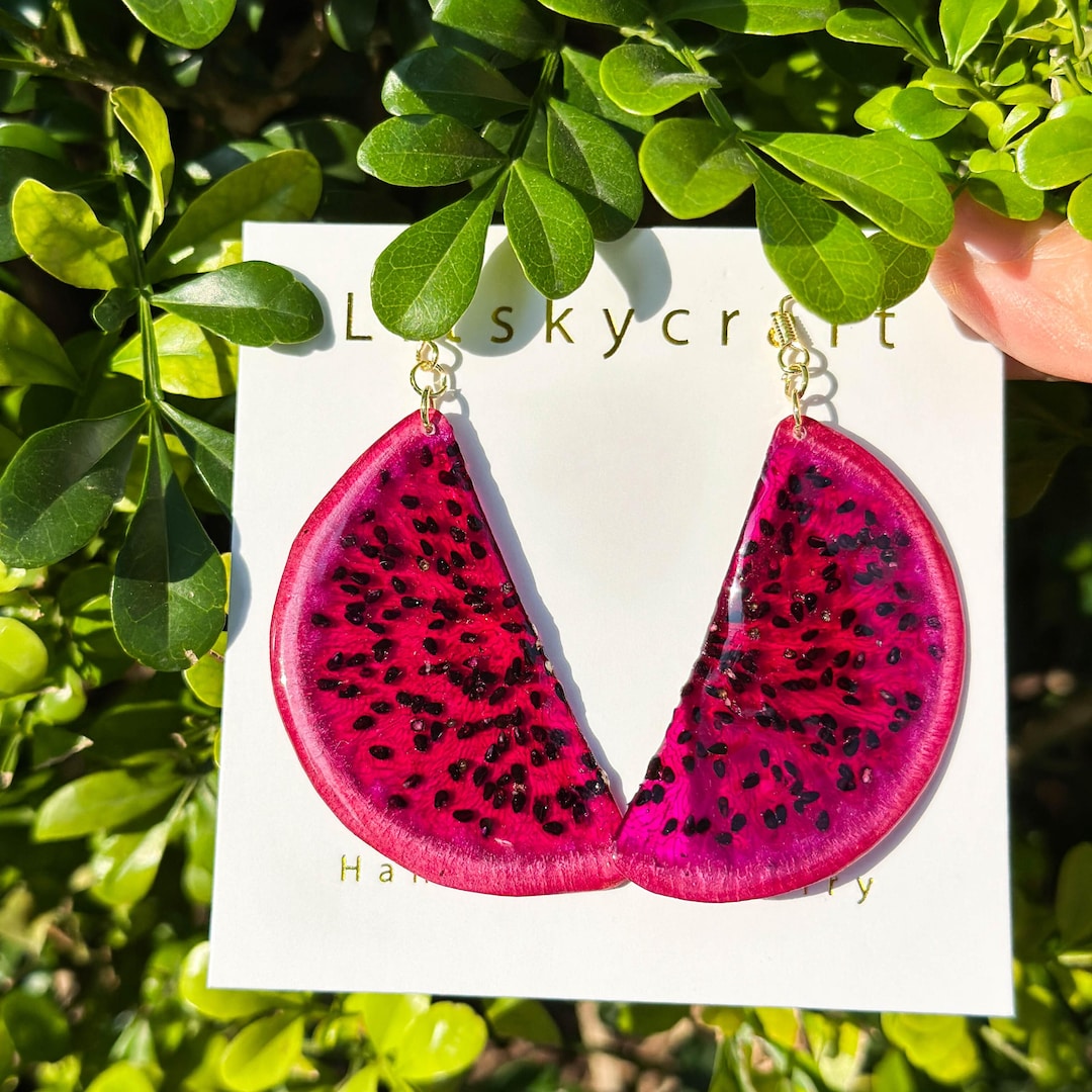 Real Pitaya Resin Fruit Earrings, Handmade Pressed Dragon Fruit ...