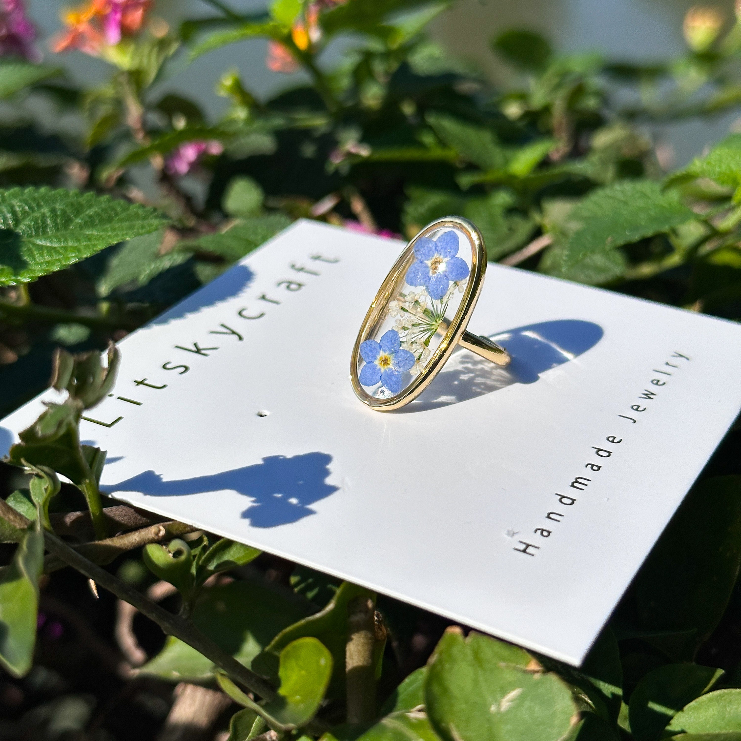 Adjustable Forget Me Not Real Flower Ring, Handmade Pressed Flower Ring ...