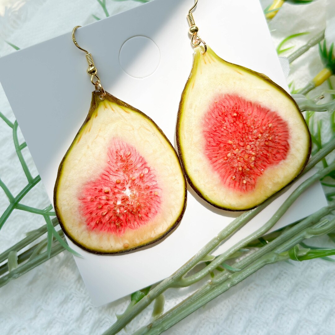 Real Resin Fig Fruit Earrings, Handmade Pressed Fig Resin Earring ...