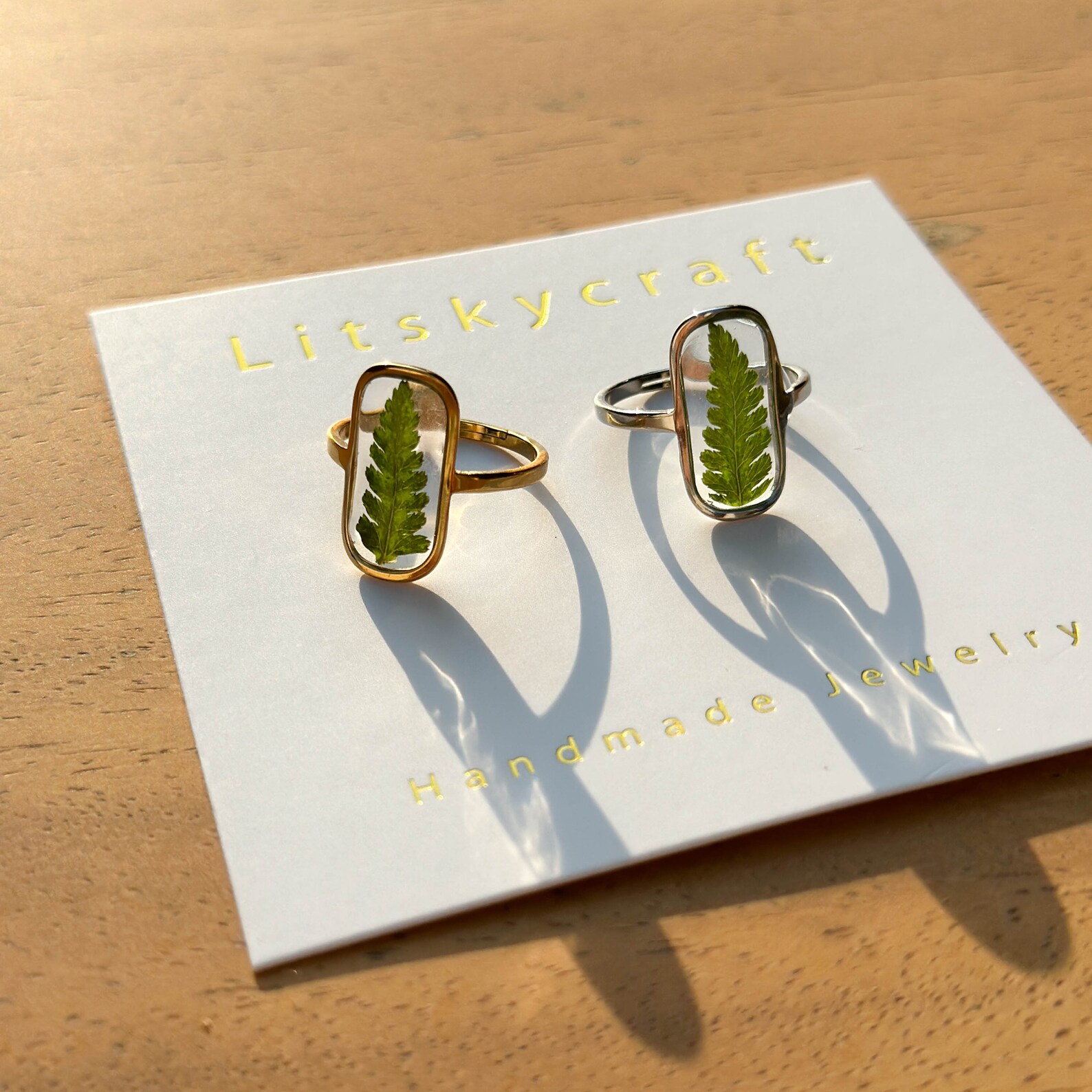 Adjustable Fern Leaf Real Plant Ring, Handmade Pressed Green Leaf Ring ...