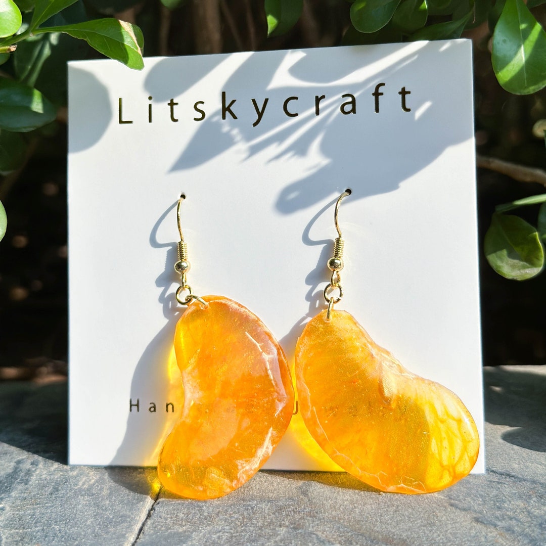 Real Mandarin Fruit Earrings, Handmade Pressed Orange Resin Fruit ...