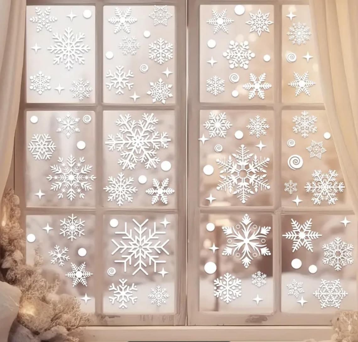 Snowflake Window Clings Set 4 Sheets, Xmas Decals, Electrostatic PVC ...