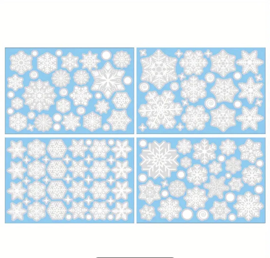 Snowflake Window Clings Set 4 Sheets, Xmas Decals, Electrostatic PVC ...