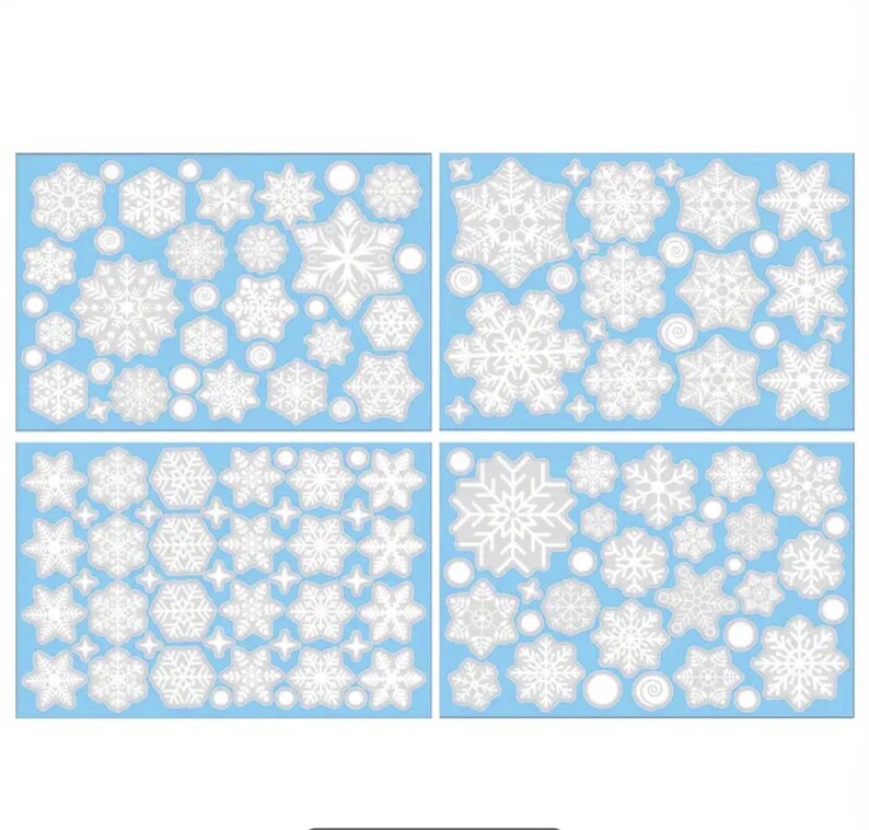 Snowflake Window Clings Set 4 Sheets, Xmas Decals, Electrostatic PVC ...
