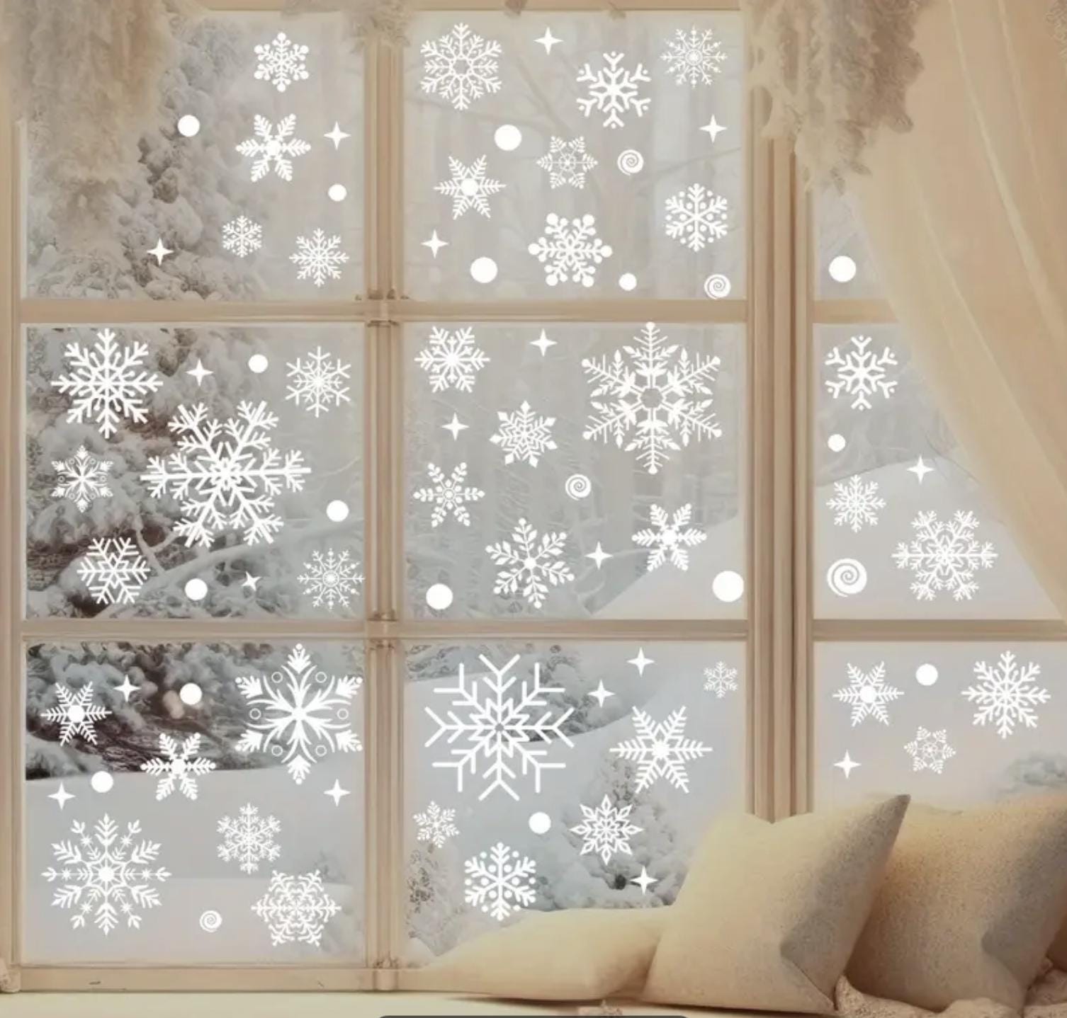 Snowflake Window Clings Set 4 Sheets, Xmas Decals, Electrostatic PVC ...