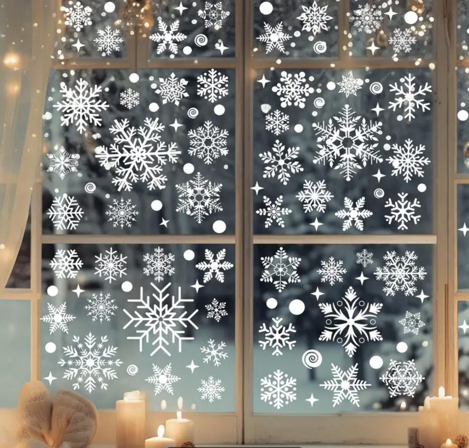 Snowflake Window Clings Set 4 Sheets, Xmas Decals, Electrostatic PVC ...