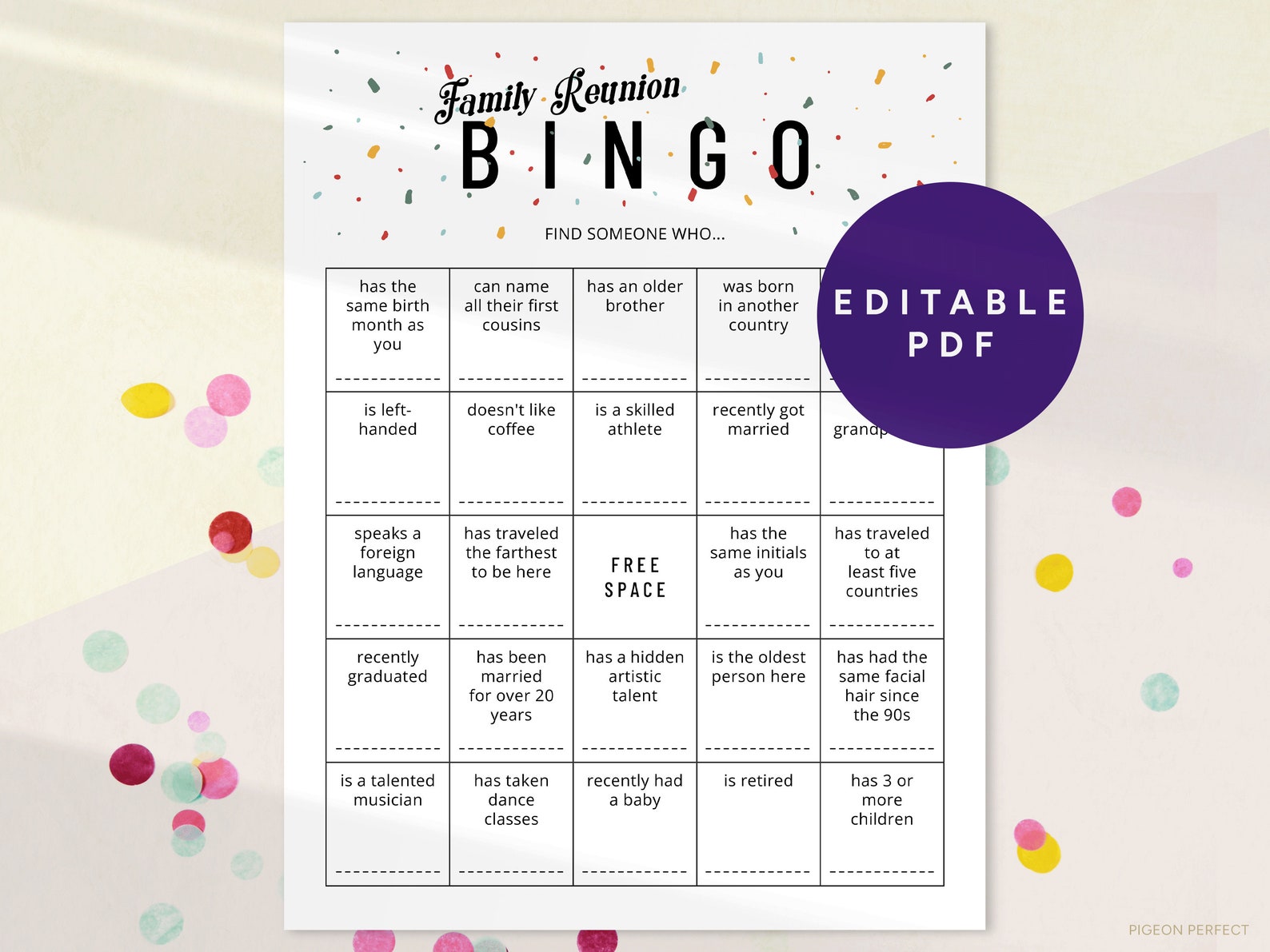 Editable Family Reunion Bingo Game, Get to Know You Bingo, Find the ...