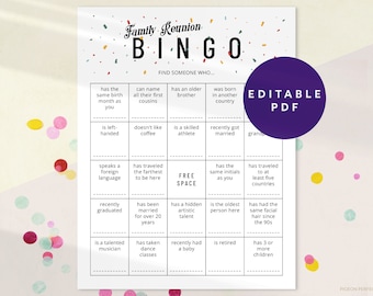 Family Reunion Games, Find the Guest Bingo, Mix and Mingle Bingo, Human ...
