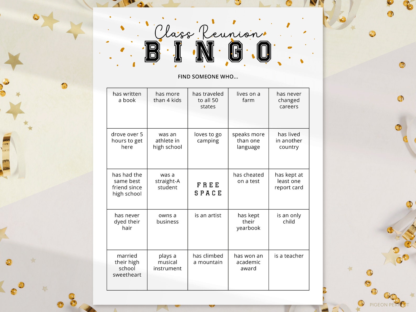 Class Reunion Bingo Game, High School Reunion Bingo, Editable Find the ...