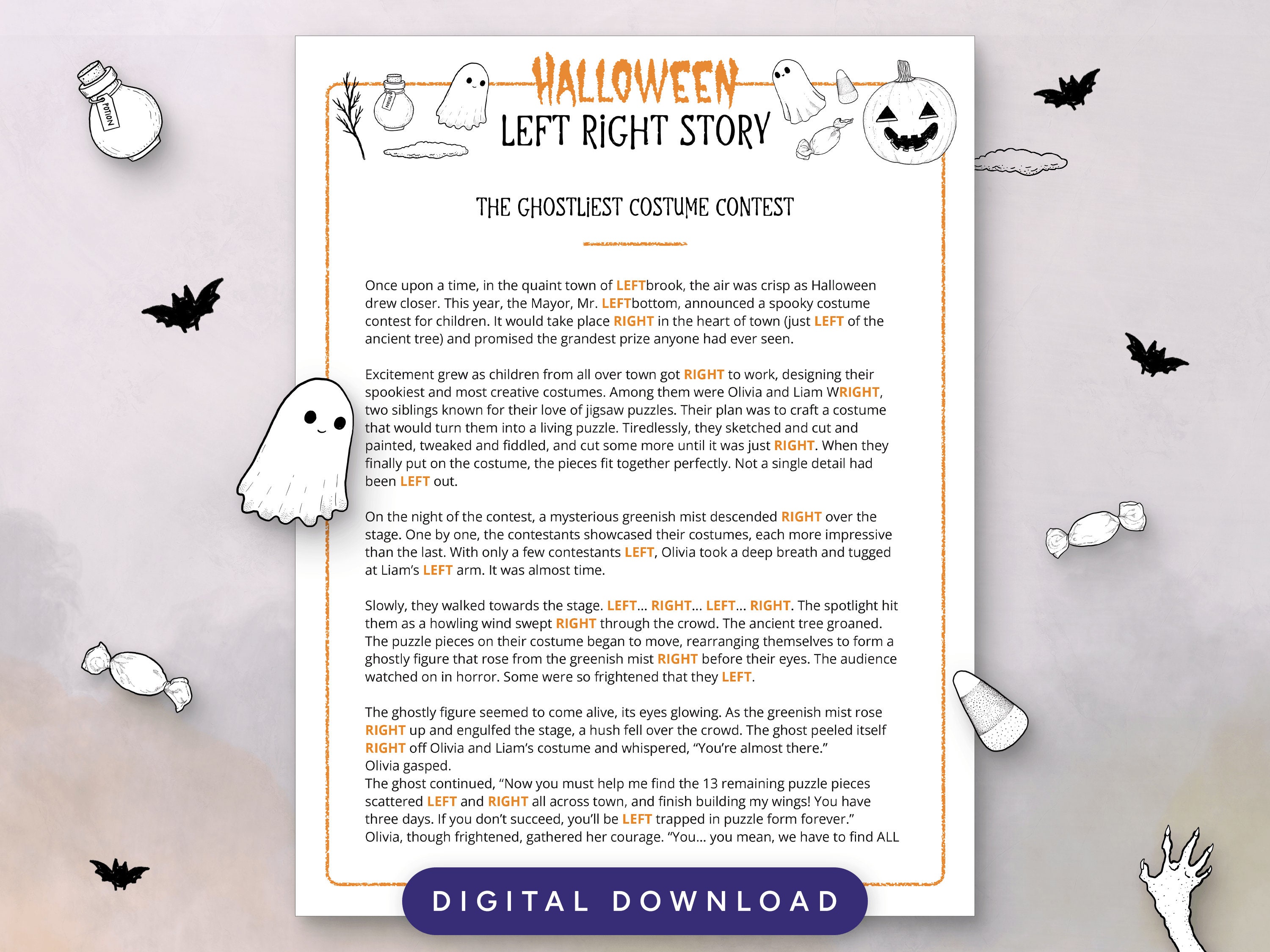 Halloween Left Right Game Printable, Pass the Gift Game, Halloween ...