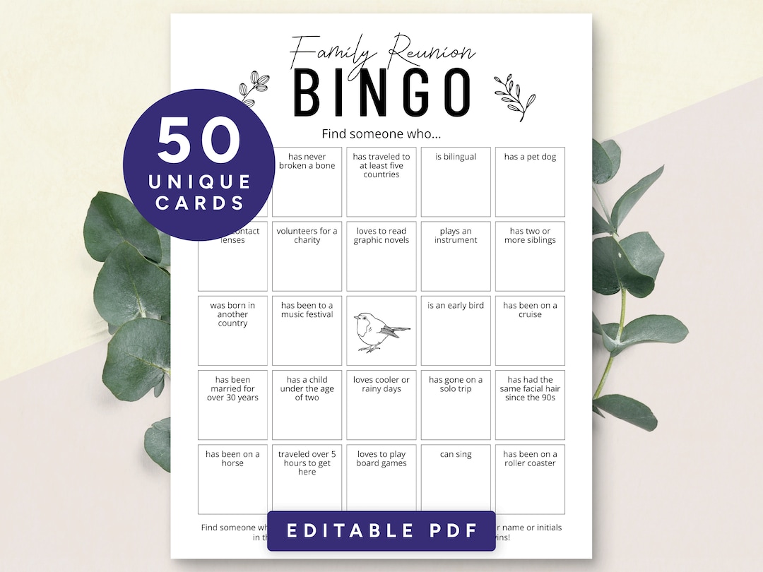 Family Reunion Bingo, Find the Guest Bingo, Find Someone Who Bingo ...