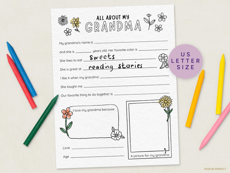 All About My Grandma, Mother's Day Gift, Grandparent's Day Gift From ...