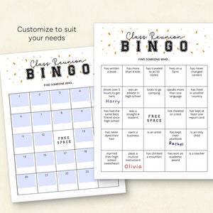 Class Reunion Bingo Game, High School Reunion Bingo, Editable Find the ...