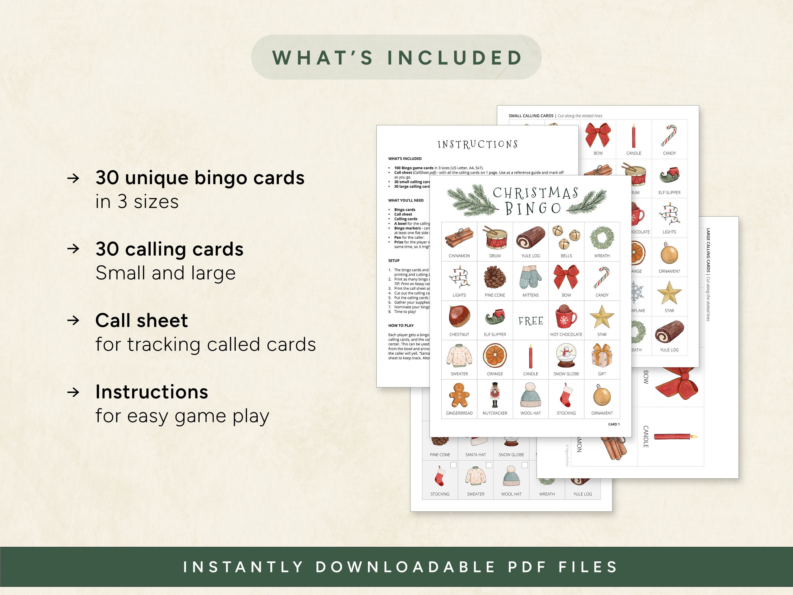 30 Christmas Bingo Cards, Printable Christmas Bingo Game for Kids and ...