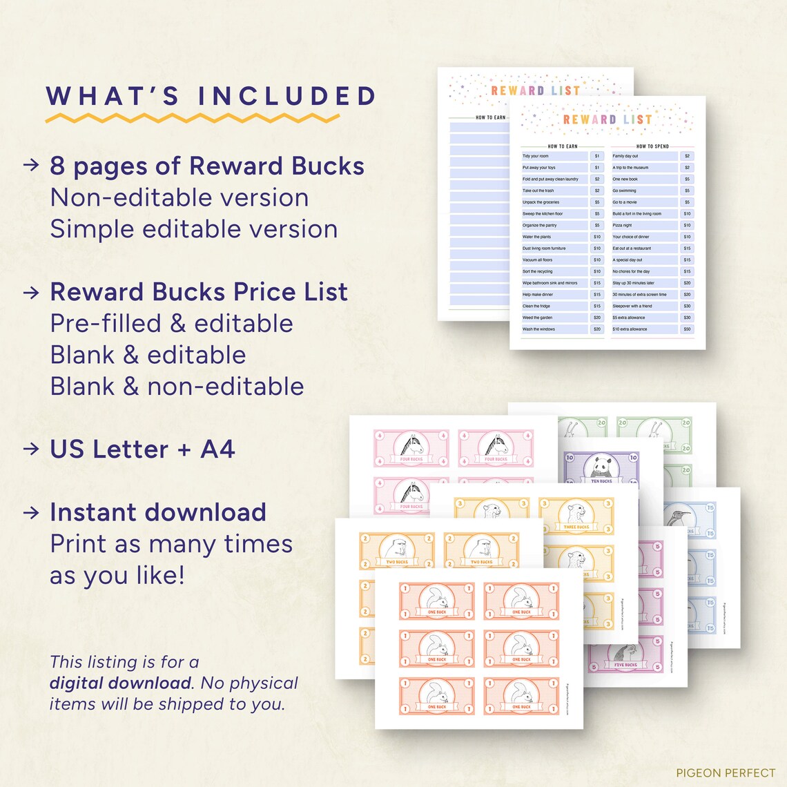 Editable Kids Reward Bucks, Printable Play Money, Reward System for ...