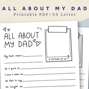All About My Dad Printable, DIY Father’s Day Gift From Kids, Instant ...