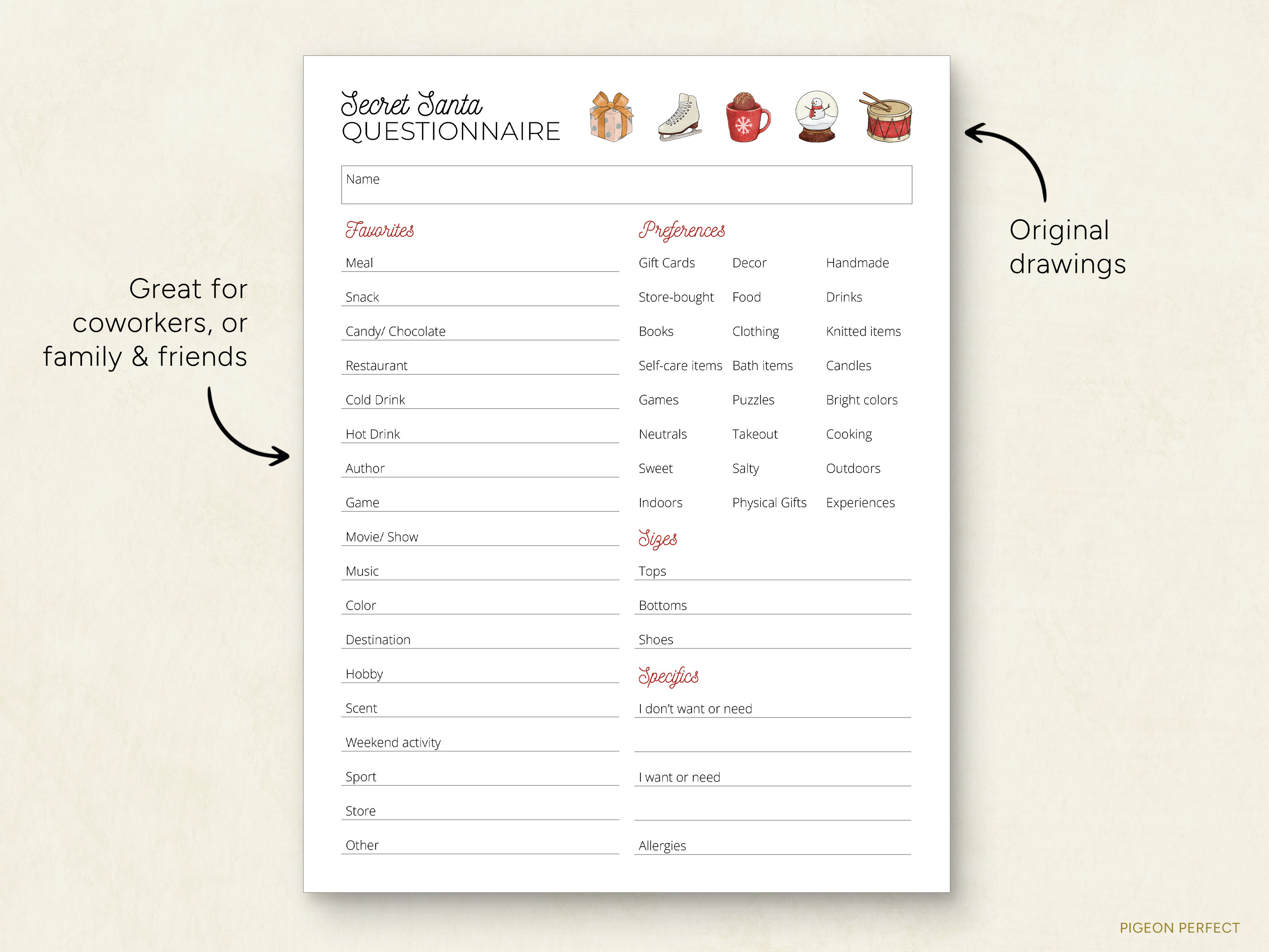 Printable Gift Exchange Form, Secret Santa Questionnaire for Coworkers ...
