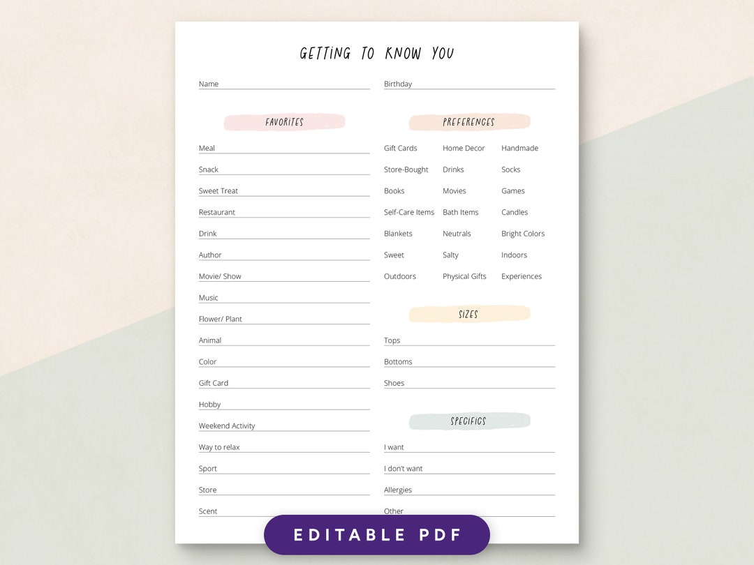 Getting to Know You, Favorite Things Survey, Teacher Survey, Coworker ...