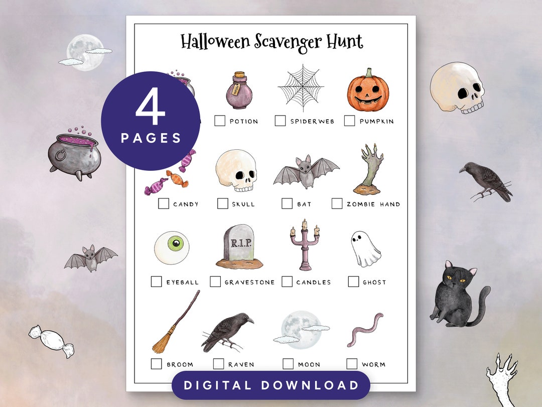 Halloween Scavenger Hunt for Kids, Printable Halloween Treasure Hunt ...