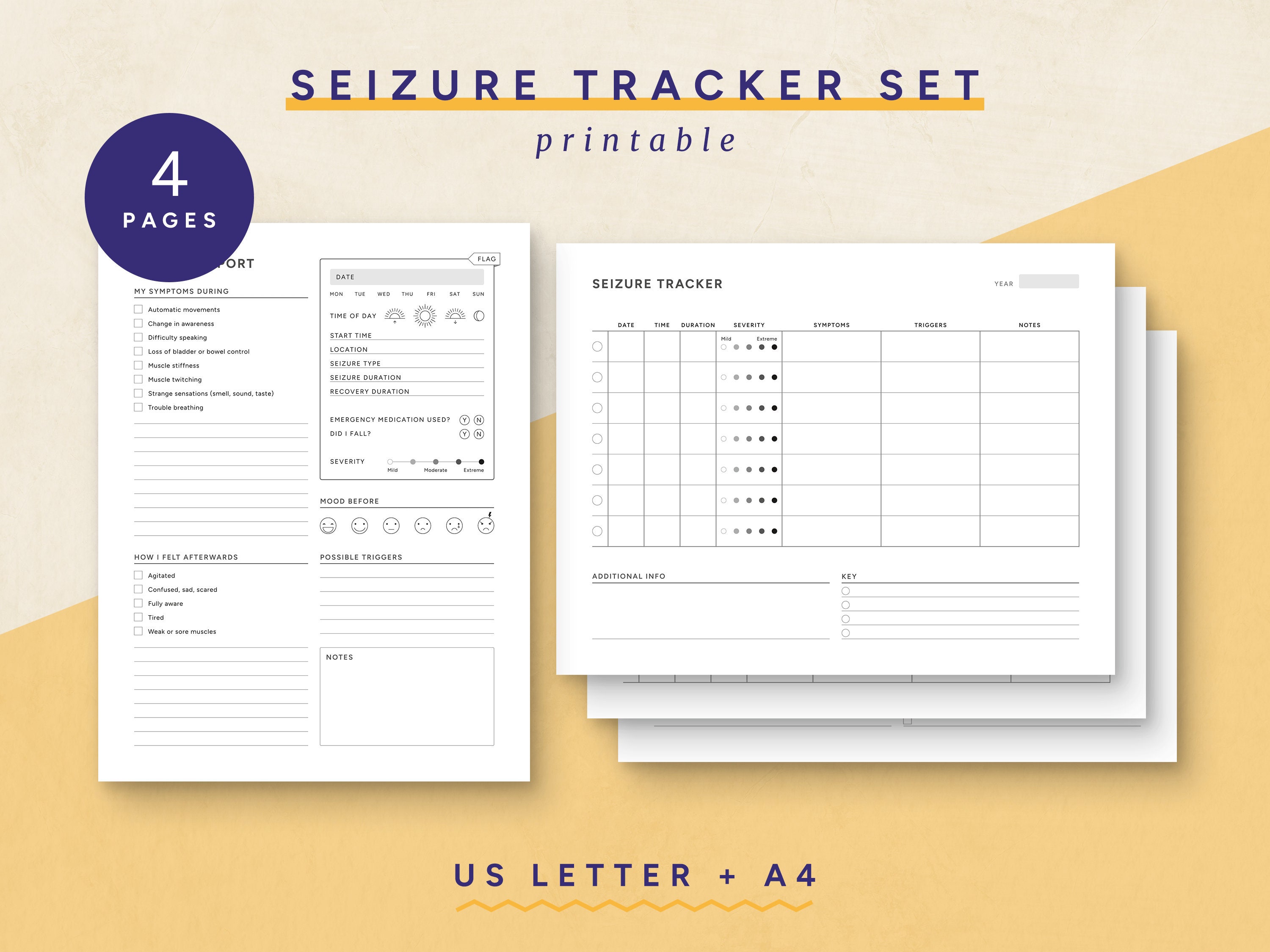 Printable Seizure Tracker Set, Symptom Tracker, Medical Planner ...