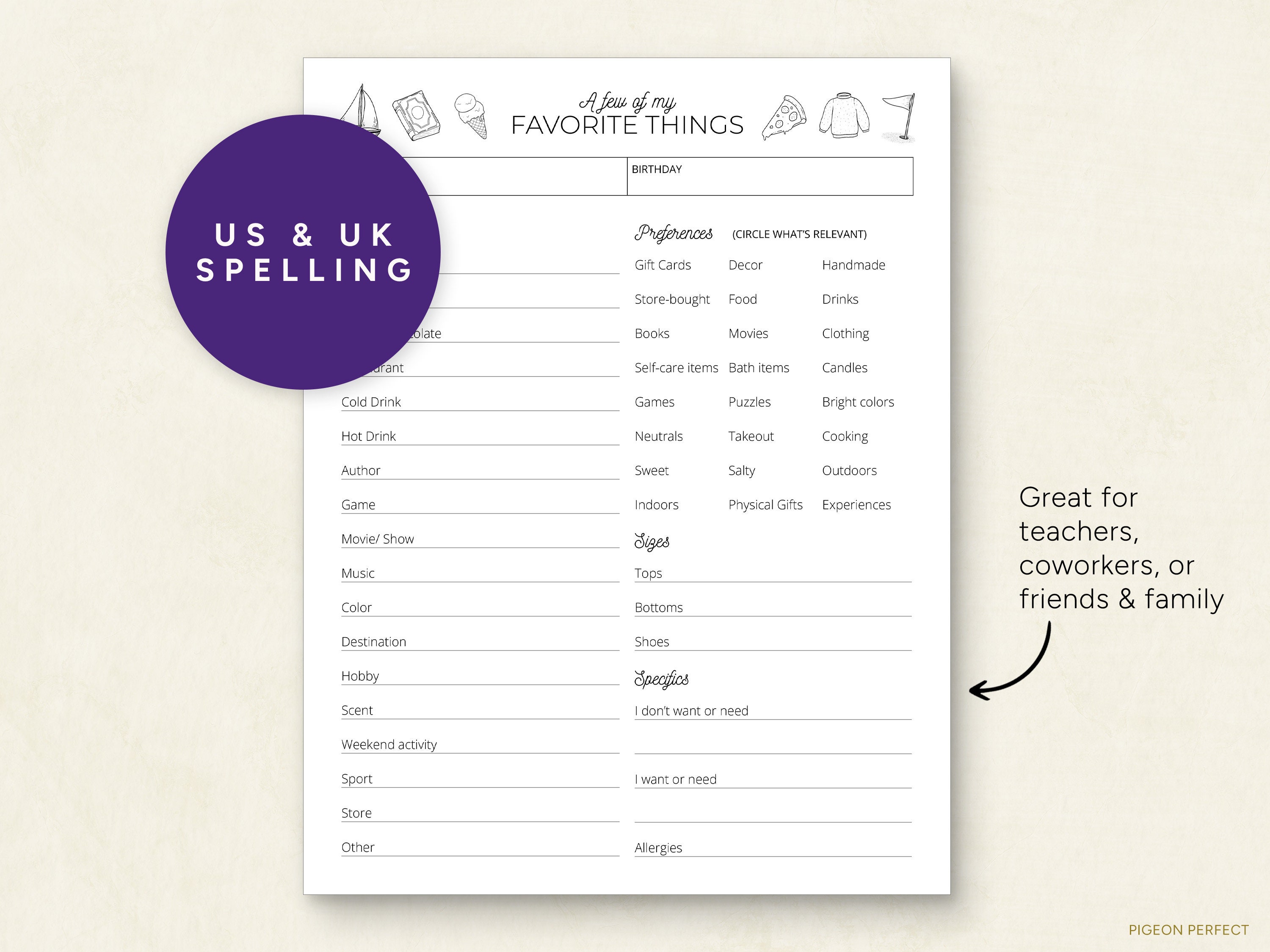 Favorite Things List Printable, Get to Know You, All About My Teacher ...