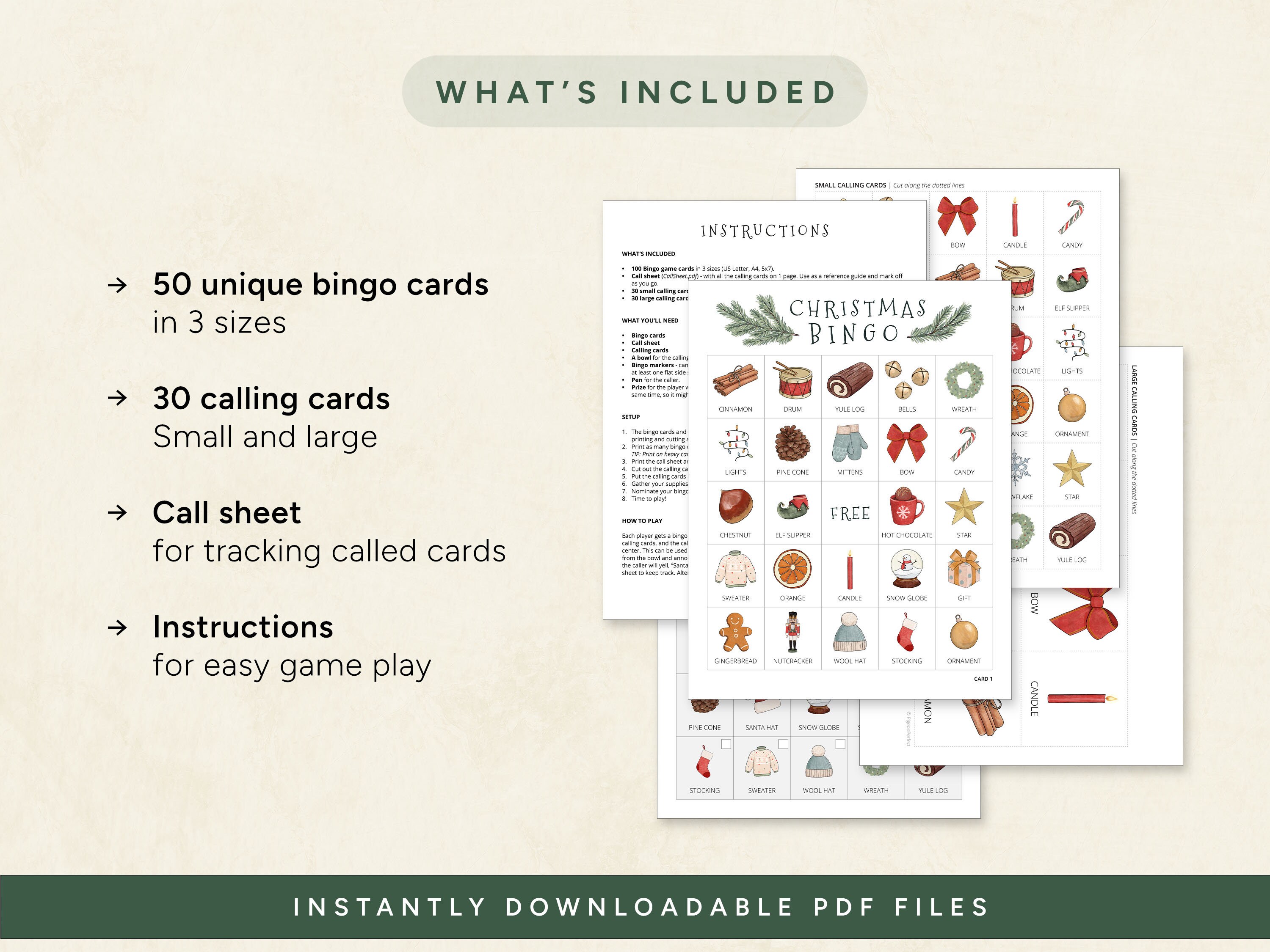 Printable Christmas Bingo for 50, Holiday Bingo, Christmas Party Game ...