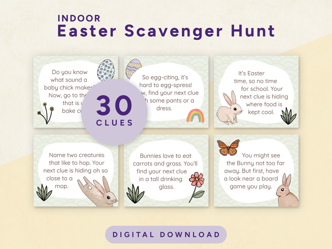 Easter Scavenger Hunt, Indoor Treasure Hunt for Kids, 30 Easter Riddles ...