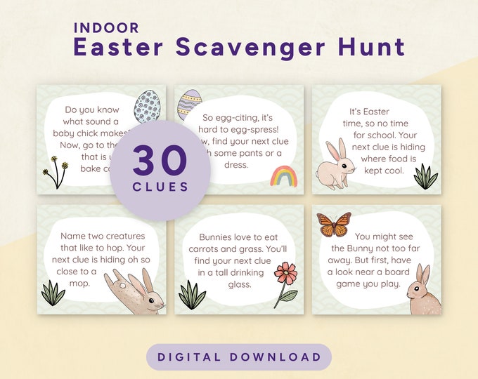 Easter Egg Scavenger Hunt Clues Printable Treasure Hunt for Kids Indoor ...