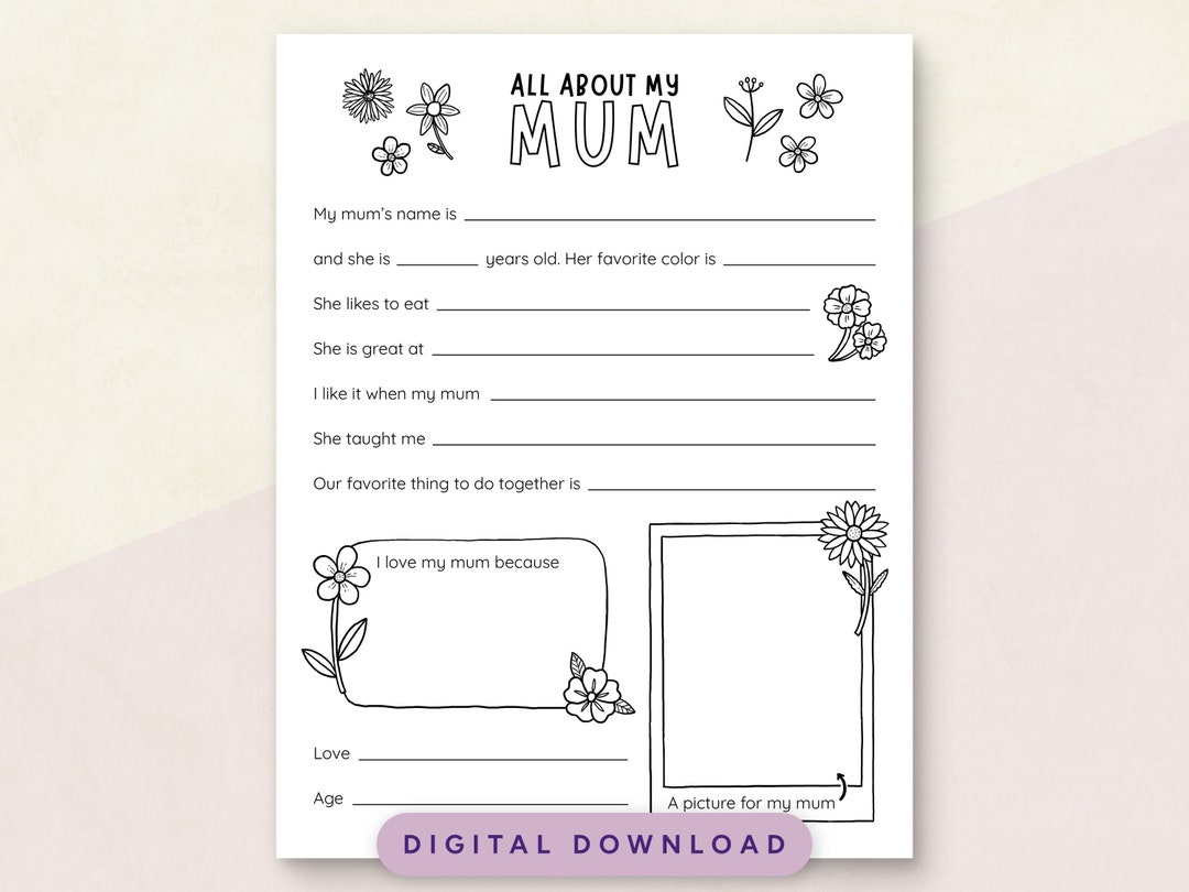All About My Mum, Mother's Day Gift, All About My Mom, Mother's Day ...